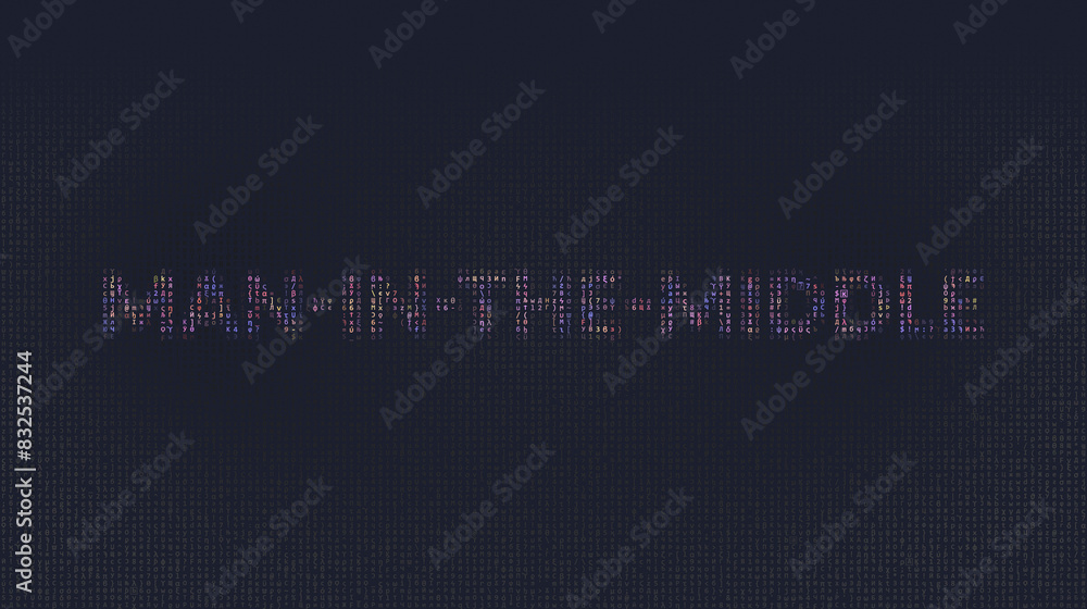 Cybersecurity concept man-in-the-middle on foreground screen, ASCII ...