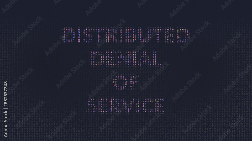 Cybersecurity concept distributed denial of service on foreground screen, ASCII style in a code ...
