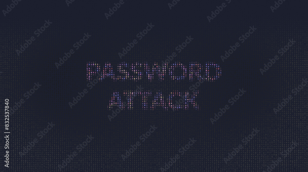 Cybersecurity concept password attack on foreground screen, ASCII style in a code development ...