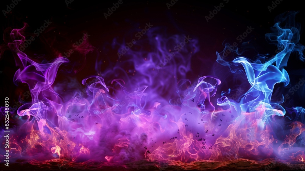 Hyper-detailed purple and blue flame at the center of a black ...