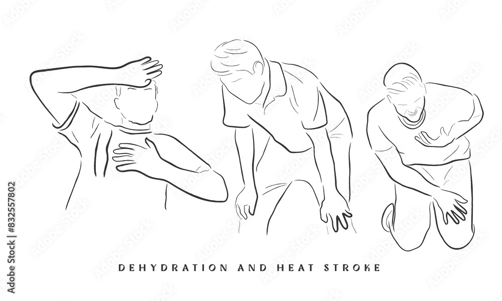 hand drawn line art vector of heat stroke. Risk factors and ...