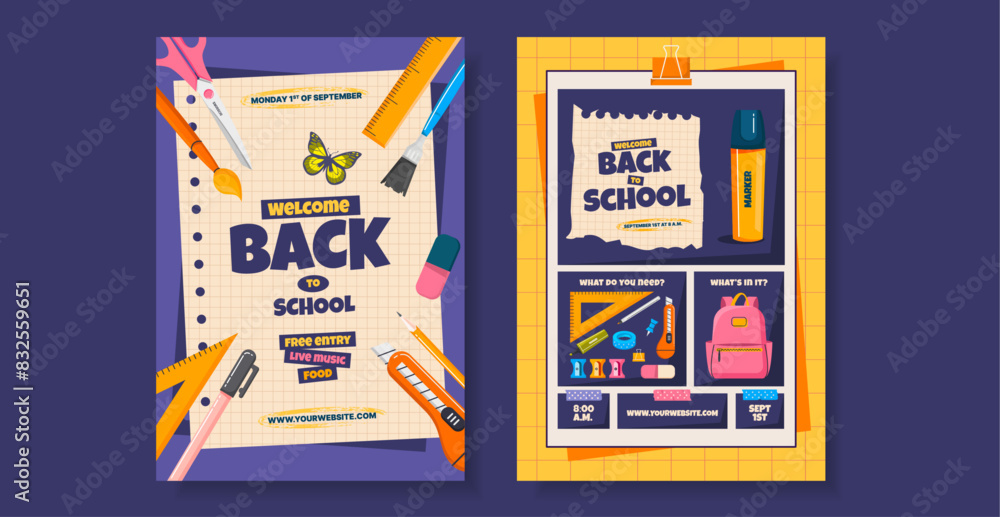 Welcome back to school covers and posters with school stationery ...