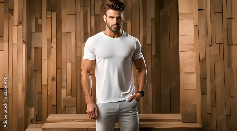 plain white t-shirt, with male model, front view studio photo mockup ...