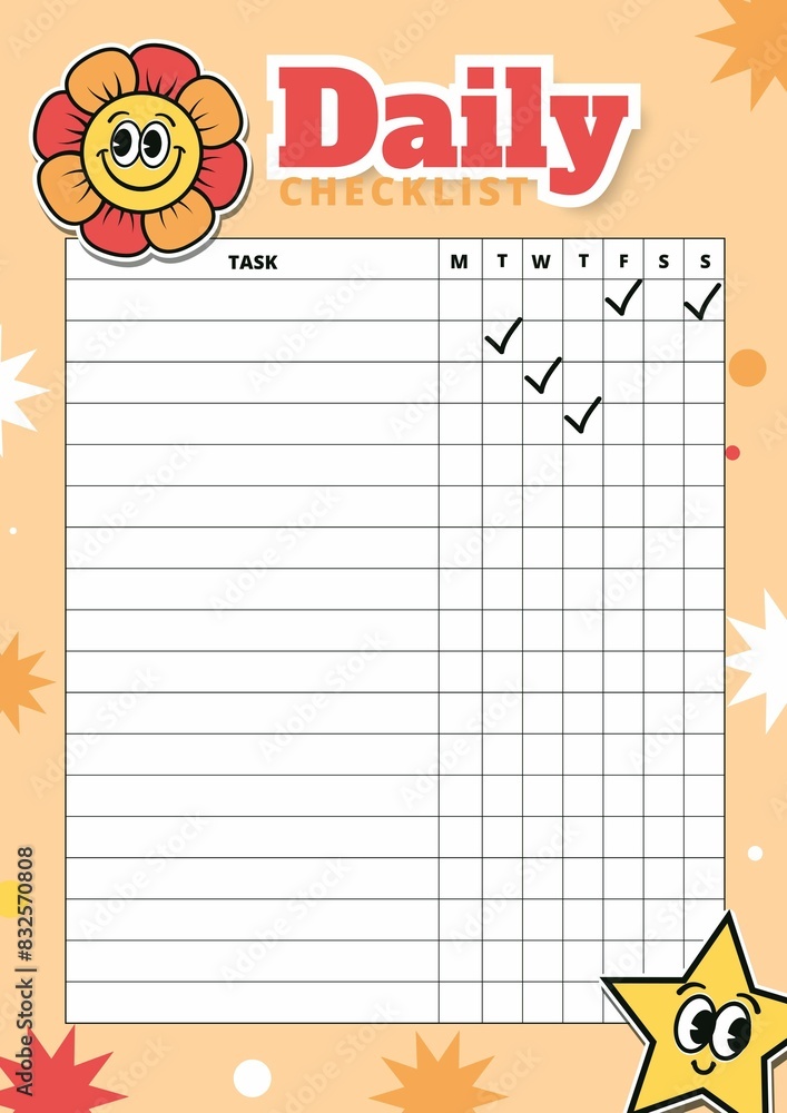 Daily check list worksheet for kids Stock Illustration | Adobe Stock