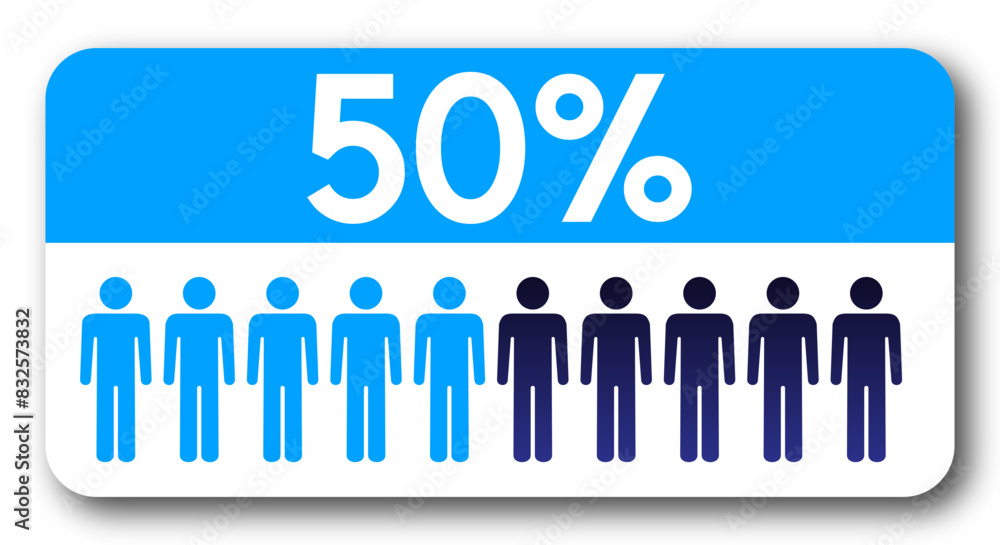 50 percent people icon vector graphic, Man pictogram concept, 50-100 ...