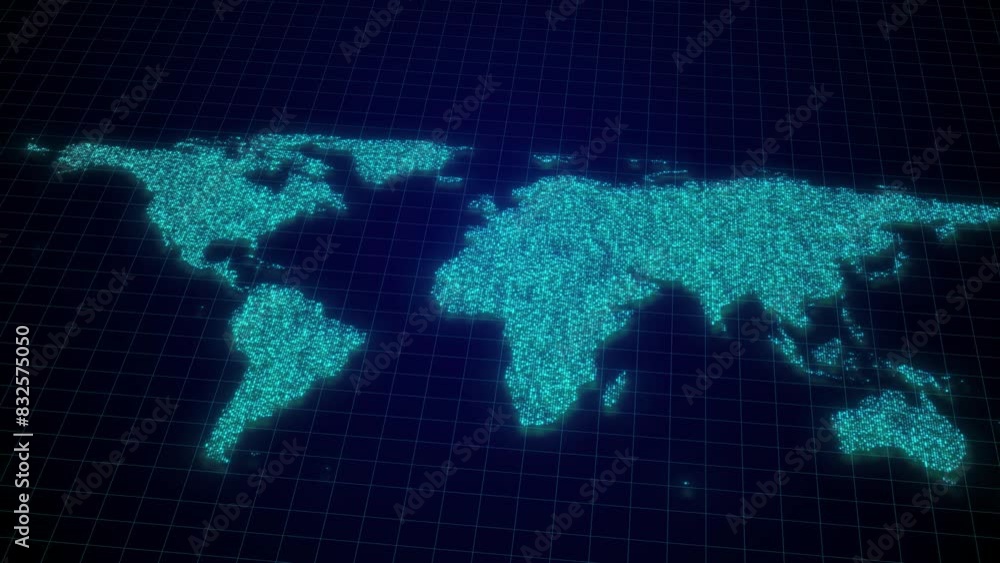 Digital Holographic Earth Map Animation Background. Computer High Technology Map, World Map ...