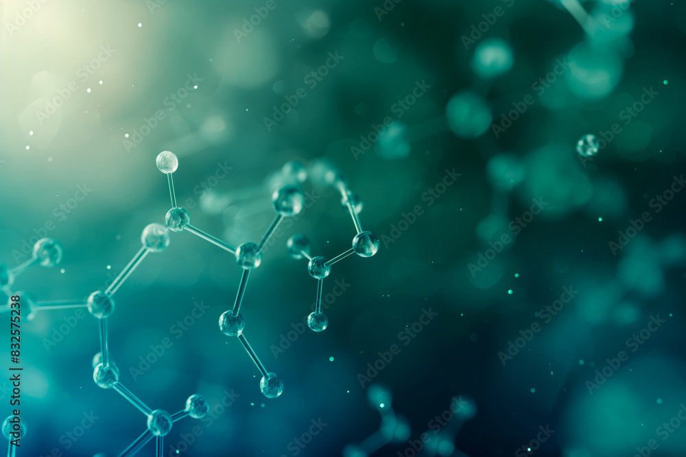 Wide angle of interconnected molecules, gradient blue and green ...