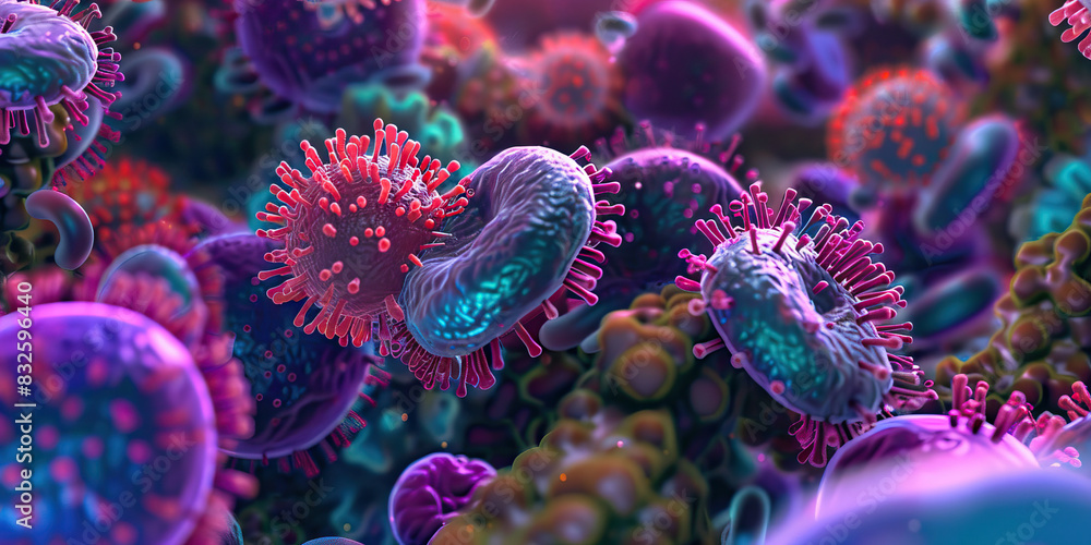 Bacterial Reproduction Cycle: Close-up view of bacterial cells ...