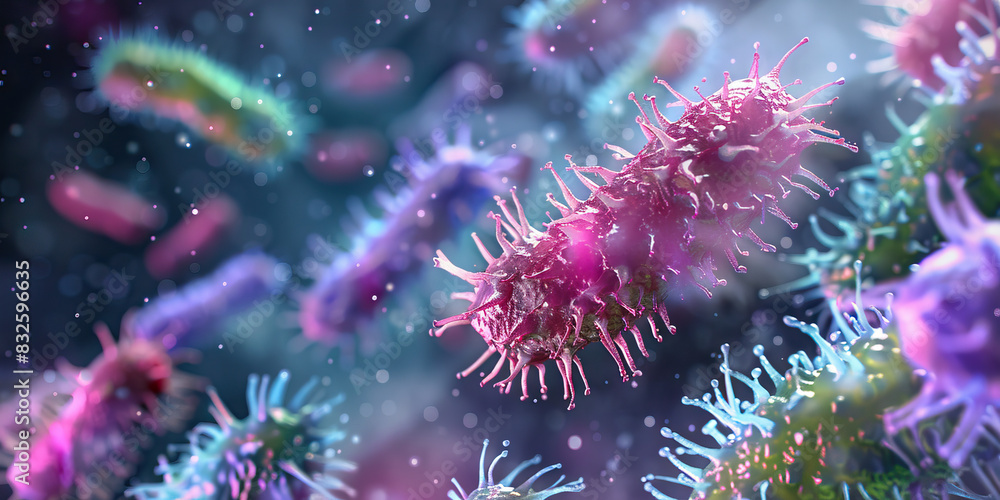 Bacterial Reproduction Cycle: Close-up view of bacterial cells ...