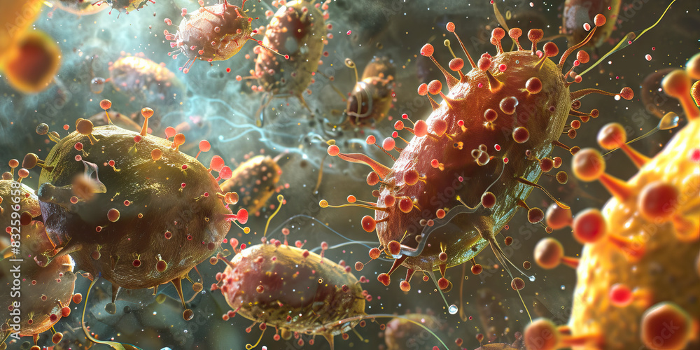 Bacterial Reproduction Cycle: Close-up view of bacterial cells ...