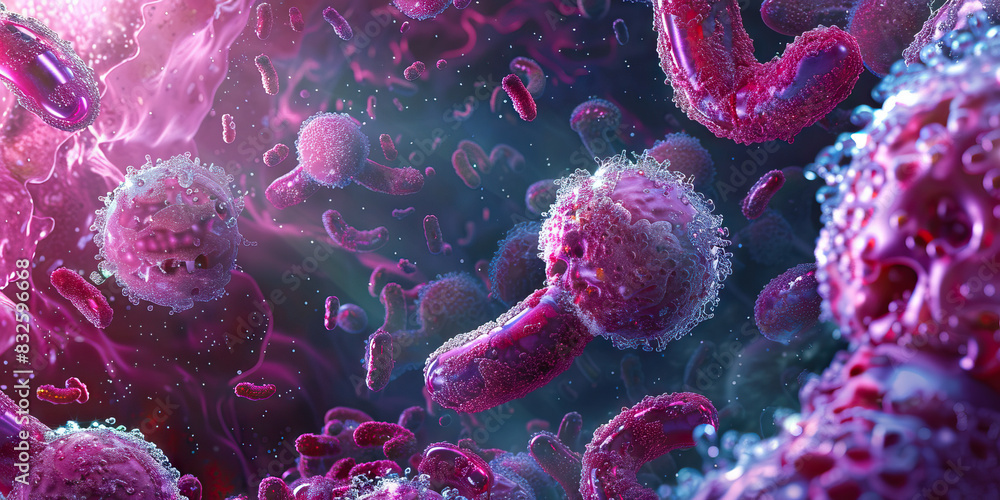 Bacterial Reproduction Cycle: Close-up view of bacterial cells ...