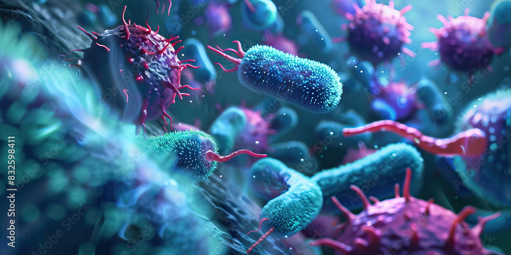 Pathogenic Bacteria: High-resolution close-up of pathogenic bacteria invading host cells ...