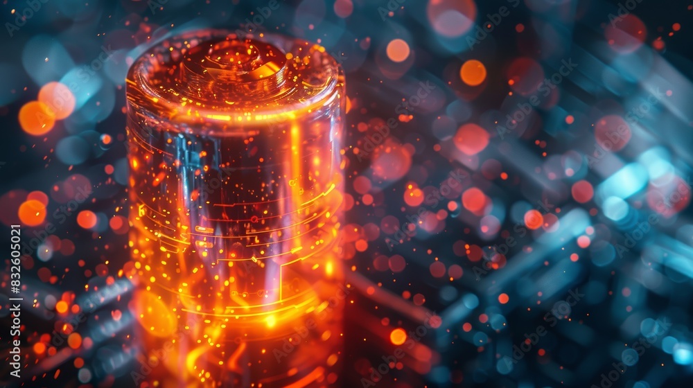 A macro image of a battery, showing the anode and cathode materials ...