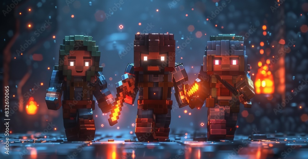 Pixelated Fantasy Characters Holding Swords in a Dungeon Stock ...