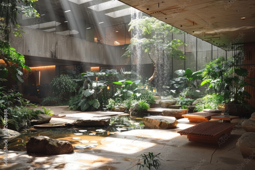 future city , biophilic design building with indoor forests and ...