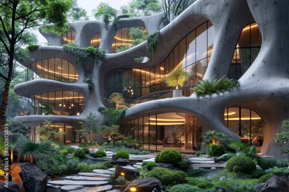 future city , biophilic design building with indoor forests and ...