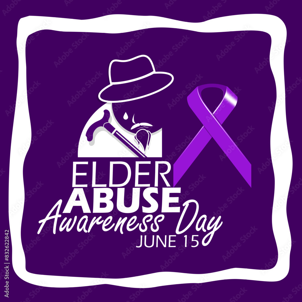 World Elder Abuse Awareness Day event banner. Illustration of a sad old ...