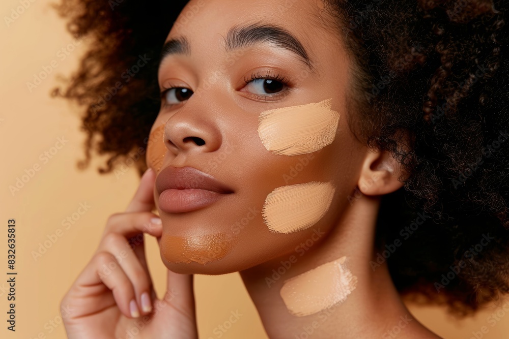 Inclusive Beauty: Woman Testing Various Foundation Shades for Perfect ...