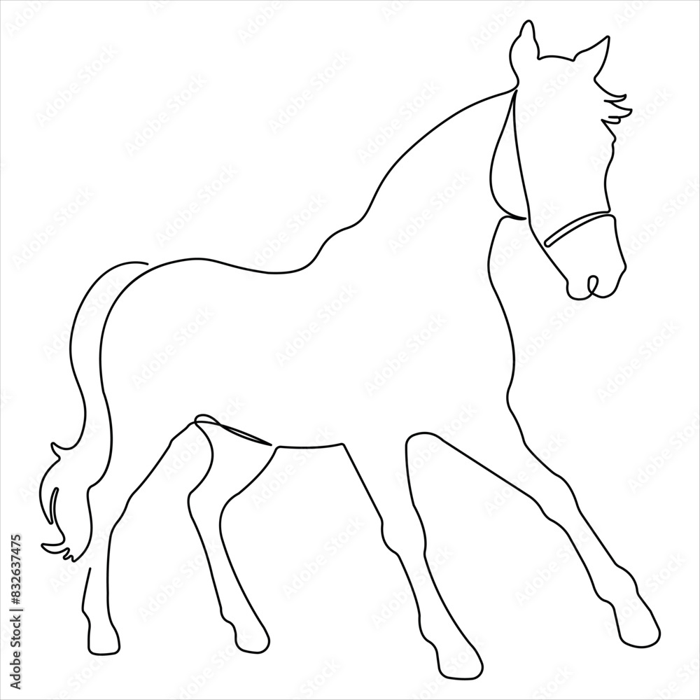 Continuous single line drawing of a horse animal concept single line ...