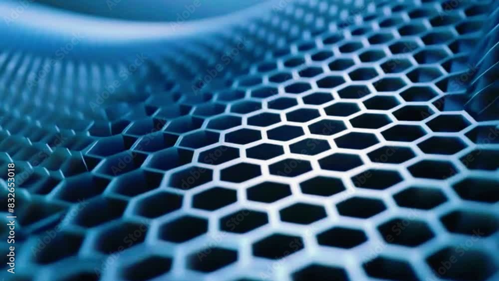 A 3D hexagonal grid that rotates slowly, with light reflections and ...