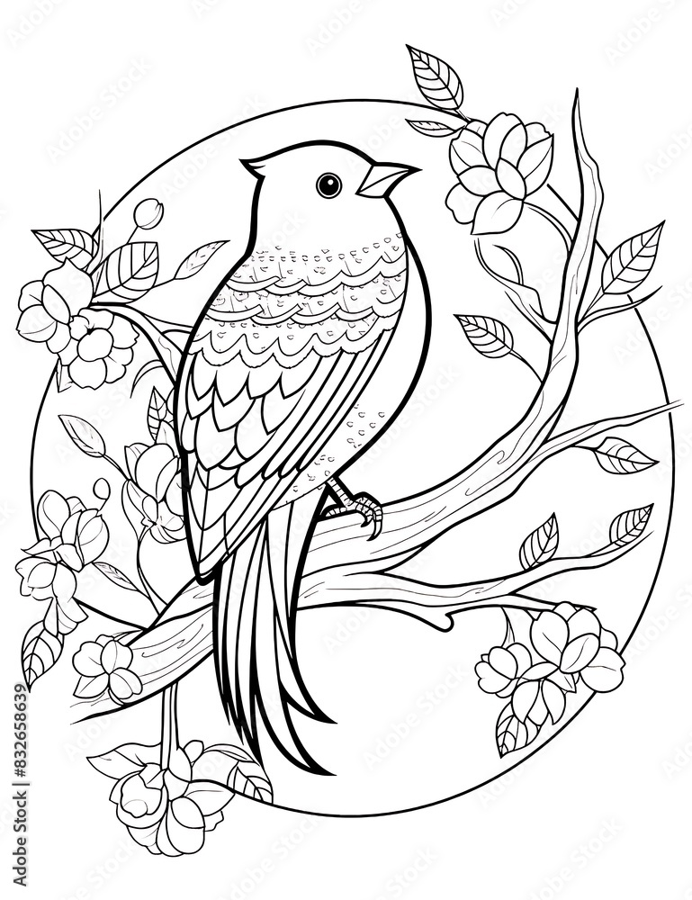 Bird Sitting on a Branch, summer bird coloring pages for kids and ...