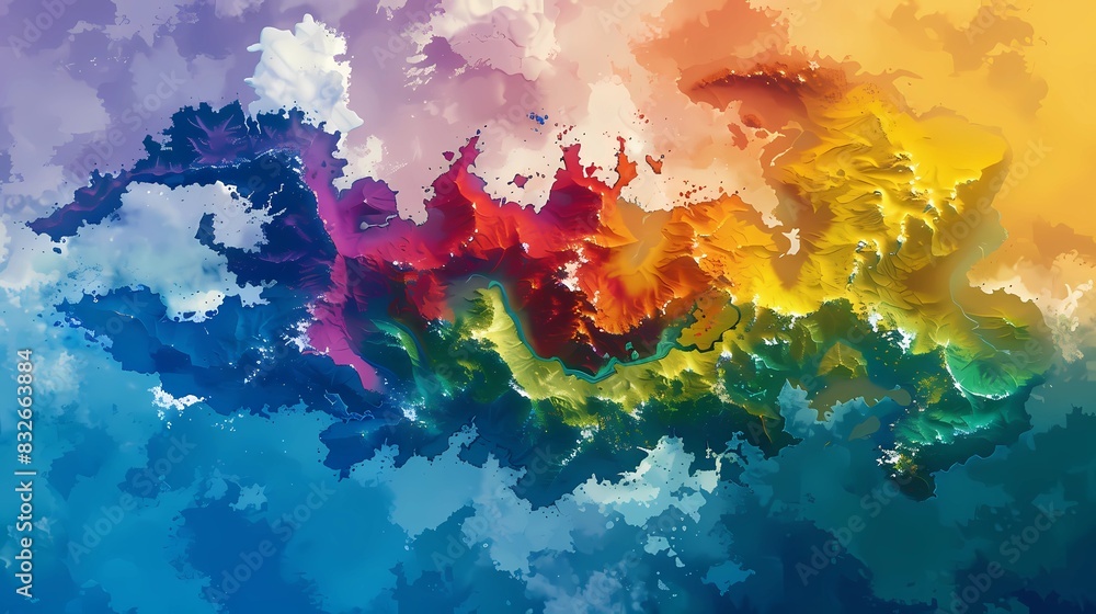 Fantasy continent map, simple, plain terrain, vibrant colours ...