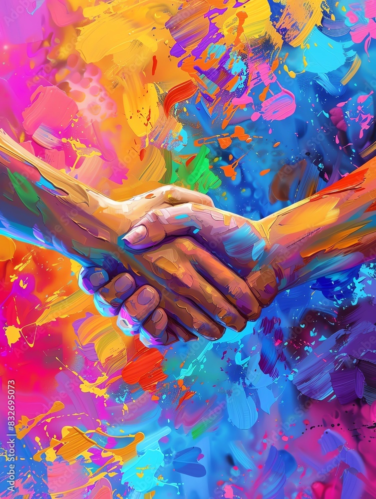 Design a dynamic digital artwork featuring two hands merging in a ...