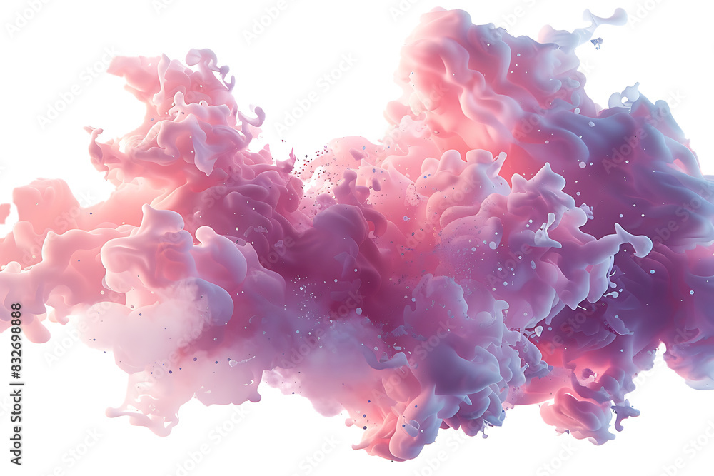 A pastel pink color drop splattering onto a fluffy white cloud ...