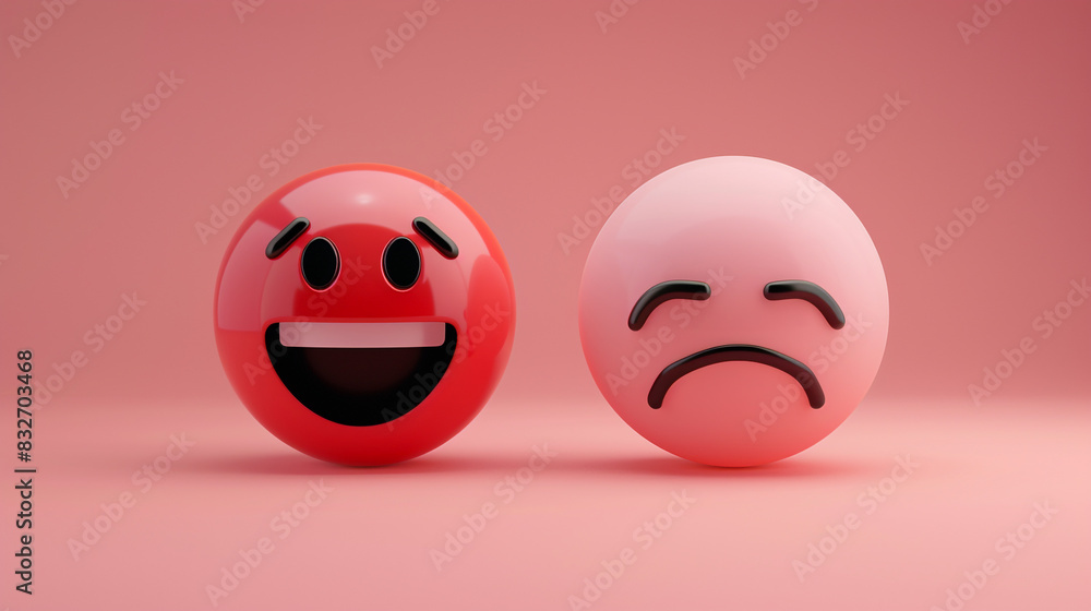 A photorealistic 3D of a pastel red laughing emoji next to a graphite ...