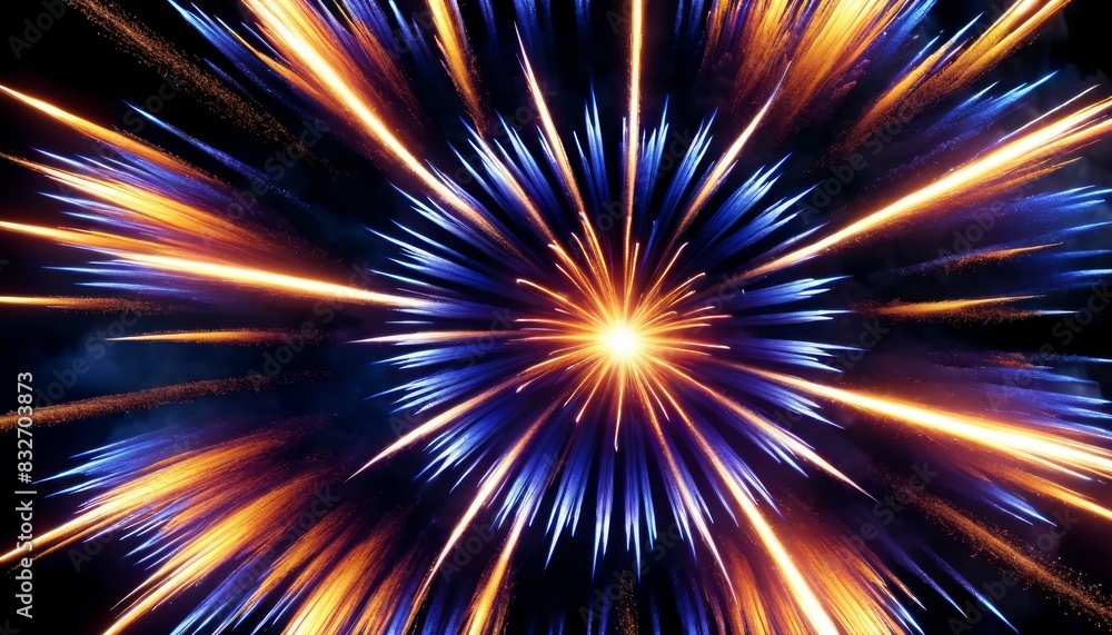 Dynamic explosion of blue and orange fireworks captured in the night ...