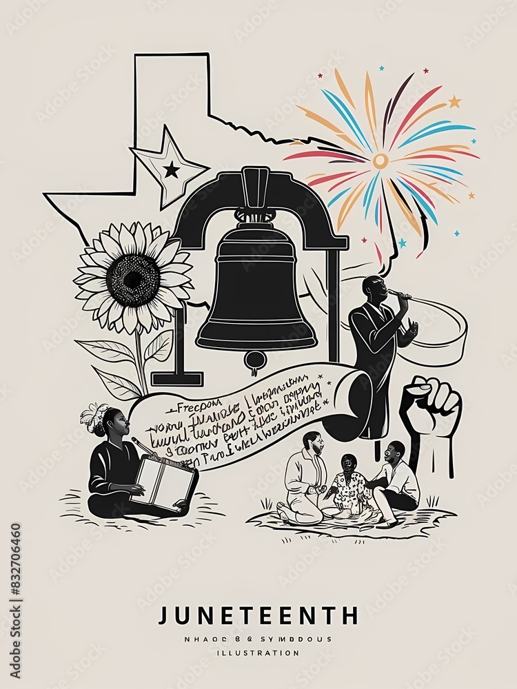 Juneteenth Celebration Illustration with Symbols of Freedom and Culture ...