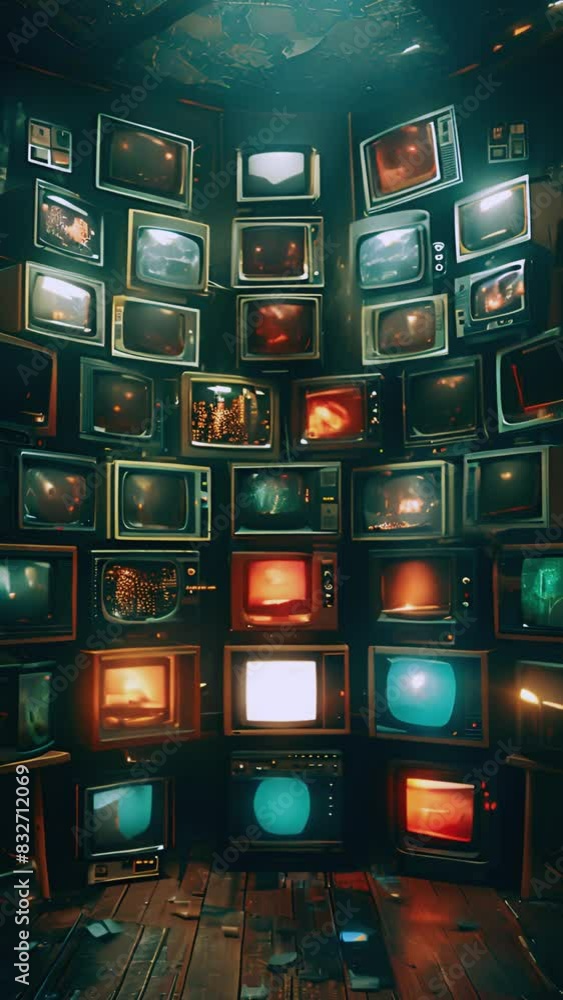 Vintage television screens flickering. Close Up Footage of a Retro TV ...