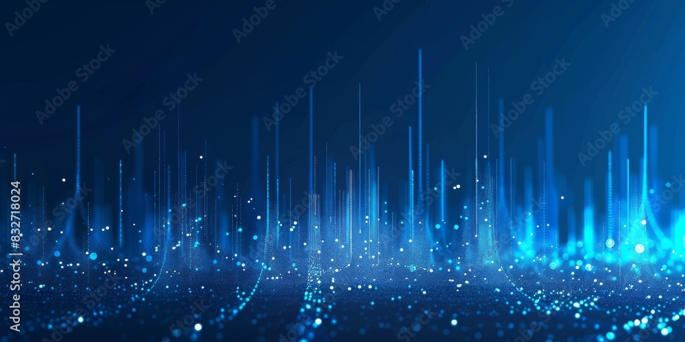 Abstract blue digital sound wave background with glowing dots and ...