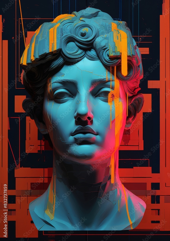 Poster of a statue head and geometric shapes antique woman of hyper ...