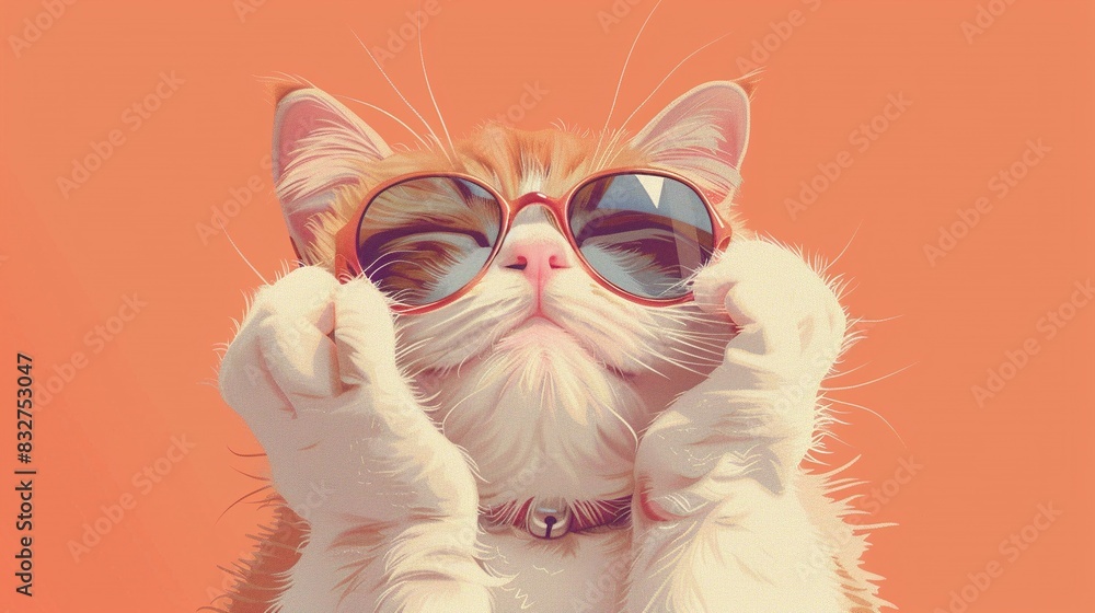 Cute Funny Cat Wearing Sunglasses Description: Illustrations of a cute ...