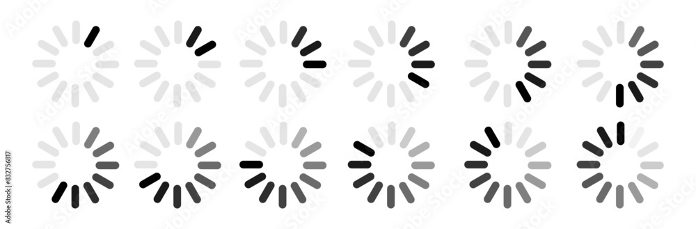 Set of vector loading icons. Percentage loading bar infographic icon ...