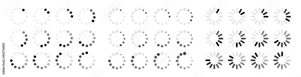 Loading icon set. Set loading bar progress icons isolated on transparent background. Download ...