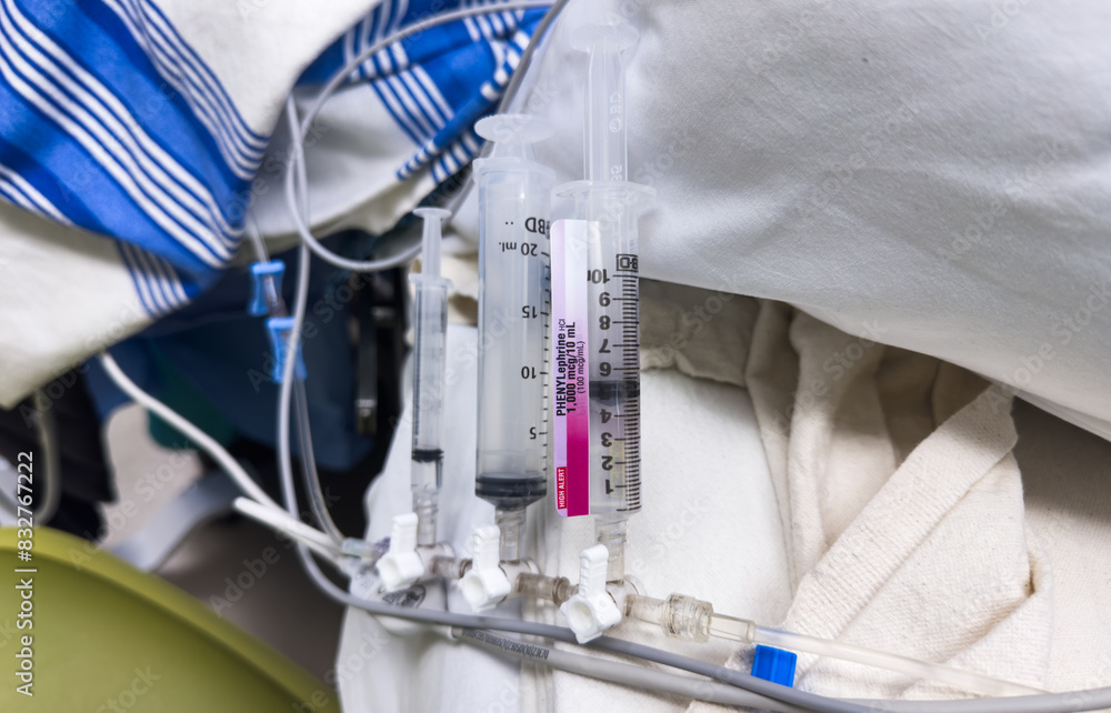 medical syringes with anesthetic drugs - propofol, midazolam, fentanyl ...