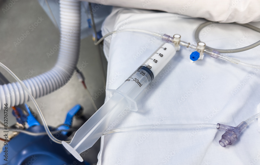 medical syringes with anesthetic drugs - propofol, midazolam, fentanyl ...