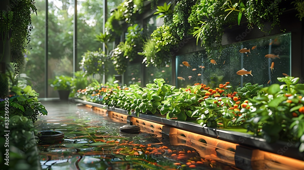 concept art of an aquaponics farm where fish waste fertilizes plants ...