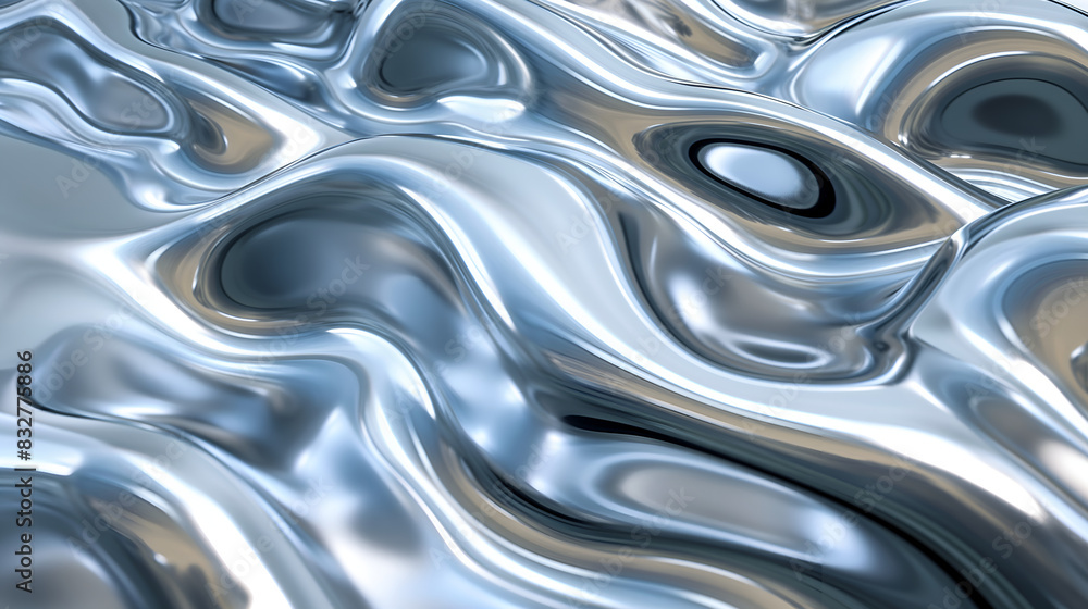 Abstract Metallic Waves Background Shiny Fluid Texture Futuristic Silver Surface Reflective