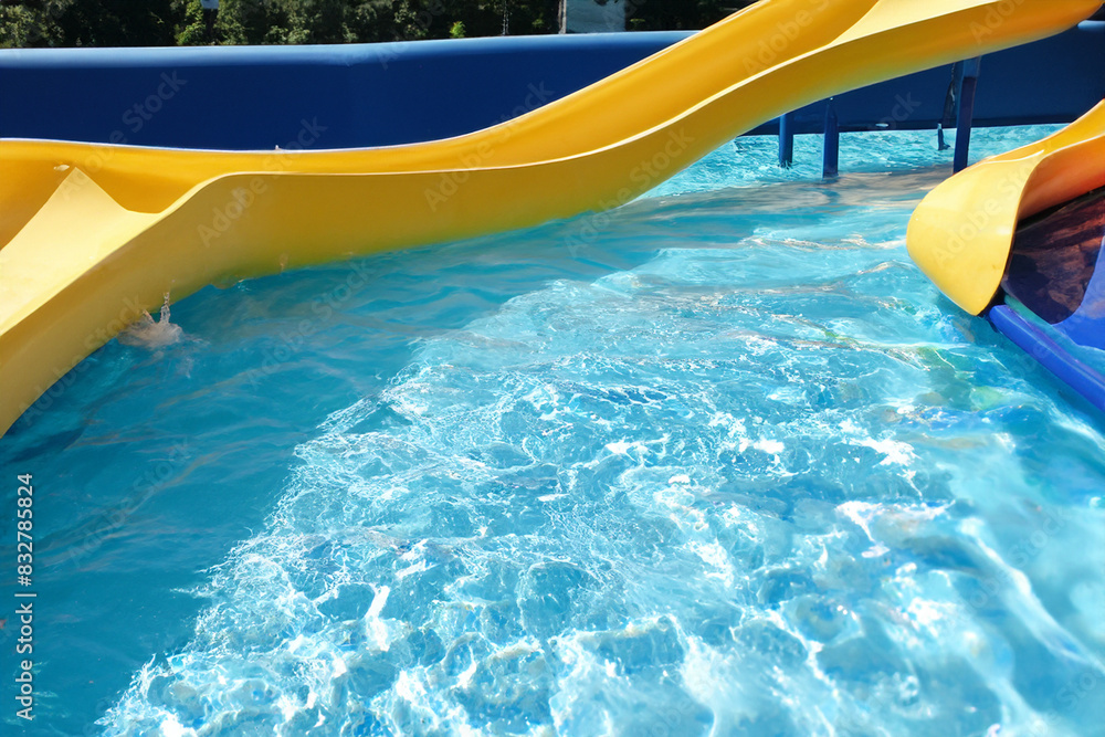 Water slides. Waterpark. Water park with water play areas, swimming ...
