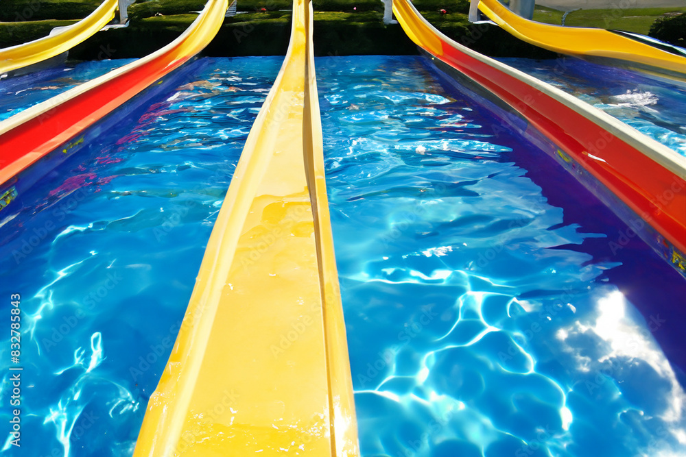Water slides. Waterpark. Water park with water play areas, swimming ...