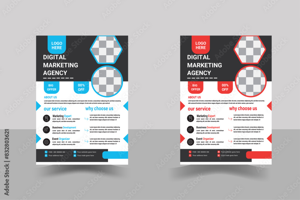 New modern business flyer templates,two type of different colours ...
