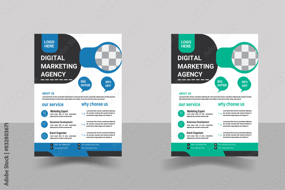 New modern business flyer templates,two type of different colours ...
