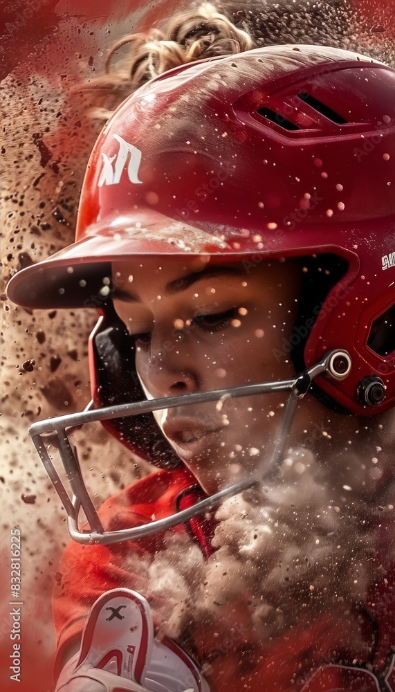 Intense softball players collide at base in close up action, capturing ...