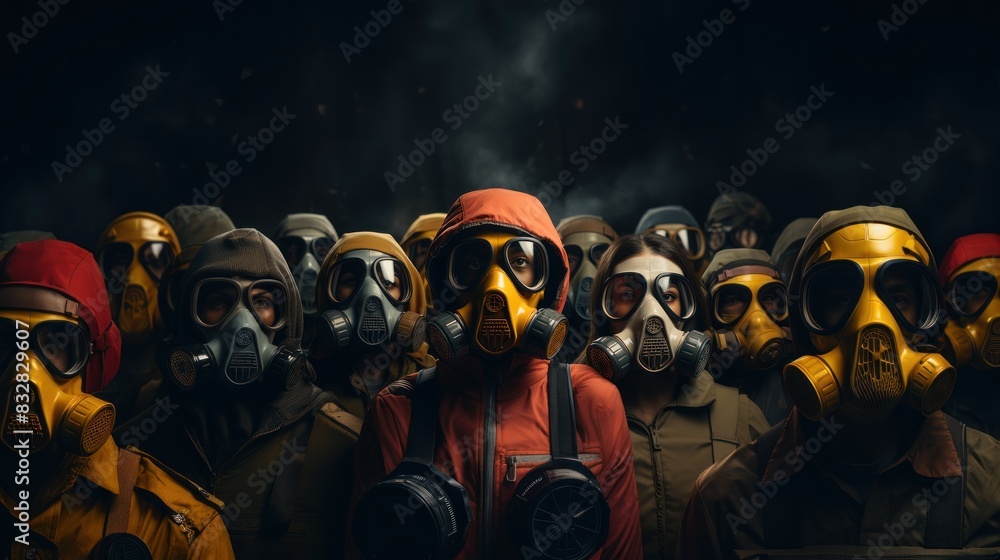 A group of individuals wearing hazmat suits and gas masks, possibly ...