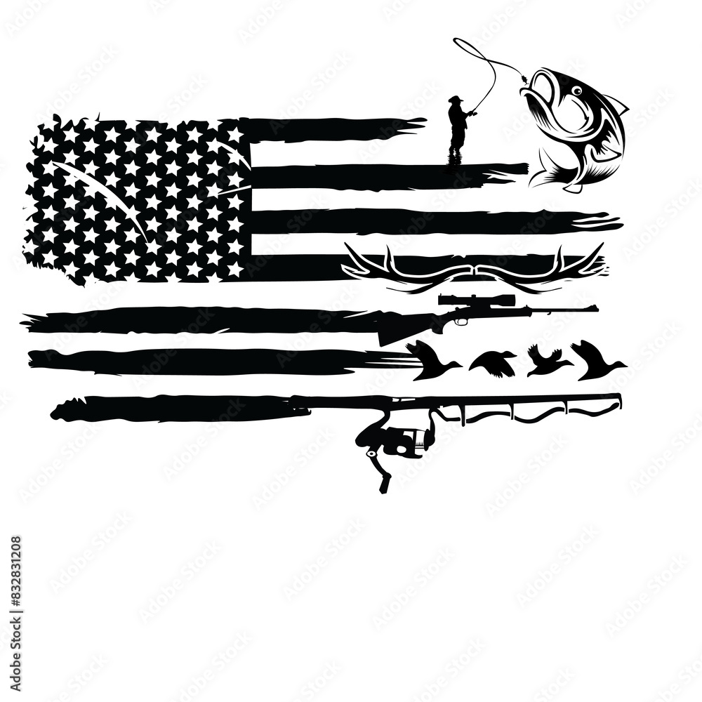 fishing and hunting american flag svg, fishing svg, deer hunting svg ...