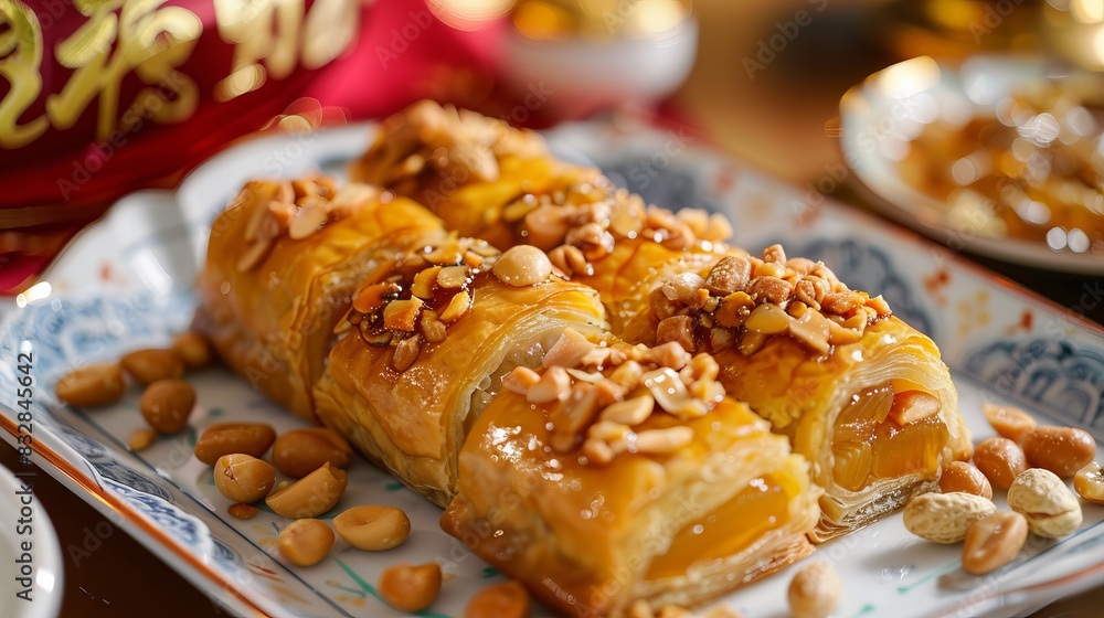 Moon cake with salted egg peanuts: A Chinese pastry filled with peanuts ...