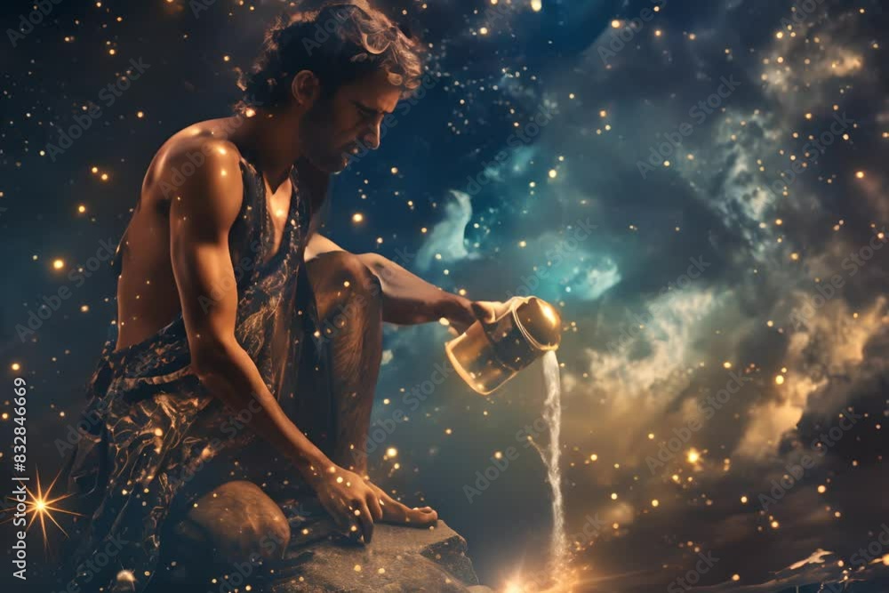 Aquarius Zodiac Sign, Horoscope Symbol, Magic Astrology Man Pouring ...